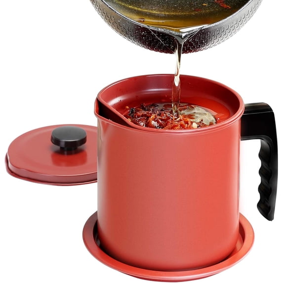 Bacon Container with Fine Mesh Strainer, 1.3 L almost 6 Full Cups Iron ...