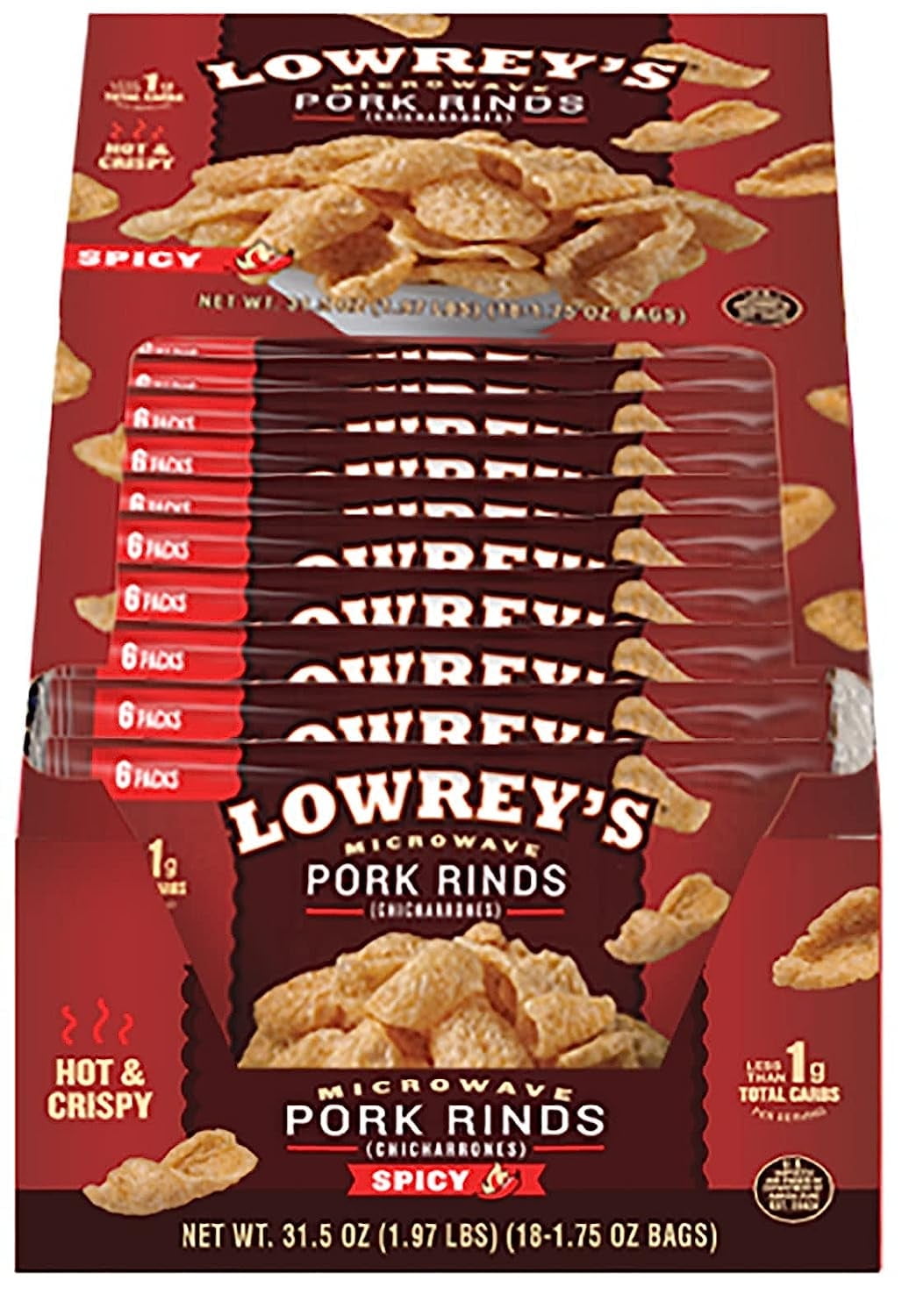 Lowrey's Bacon Curls Microwave JD28 Pork Rinds (Chicharrones), Hot ...