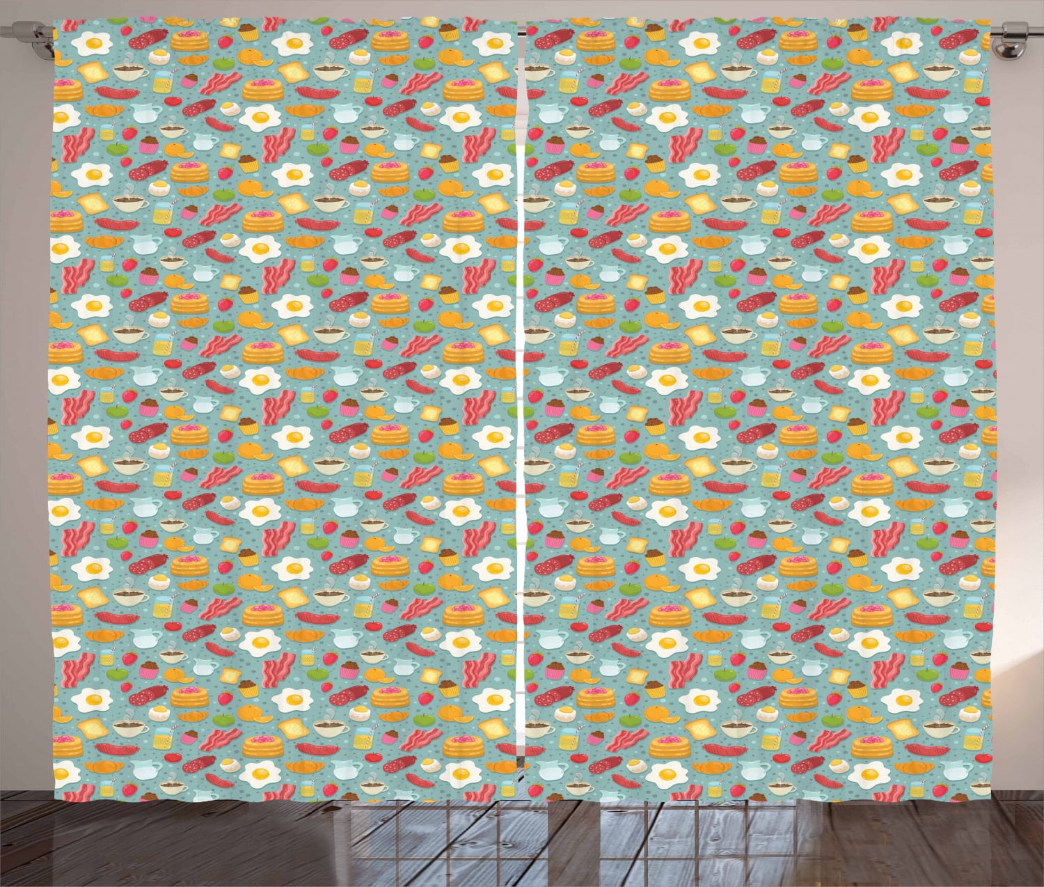 Ambesonne Bacon Curtains 2 Panel Set, Delicious Pastry Pancakes, 108" x ...