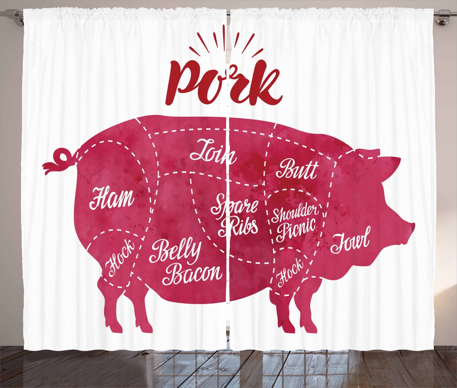 Ambesonne Bacon Curtains 2 Panel Set, Cutting Pig Meat Diagram, 108" x ...