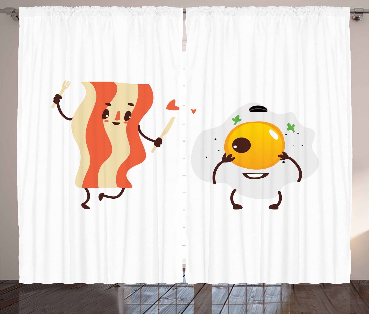 Ambesonne Bacon Curtains 2 Panel Set, Funny Cartoon Characters, 108" x ...