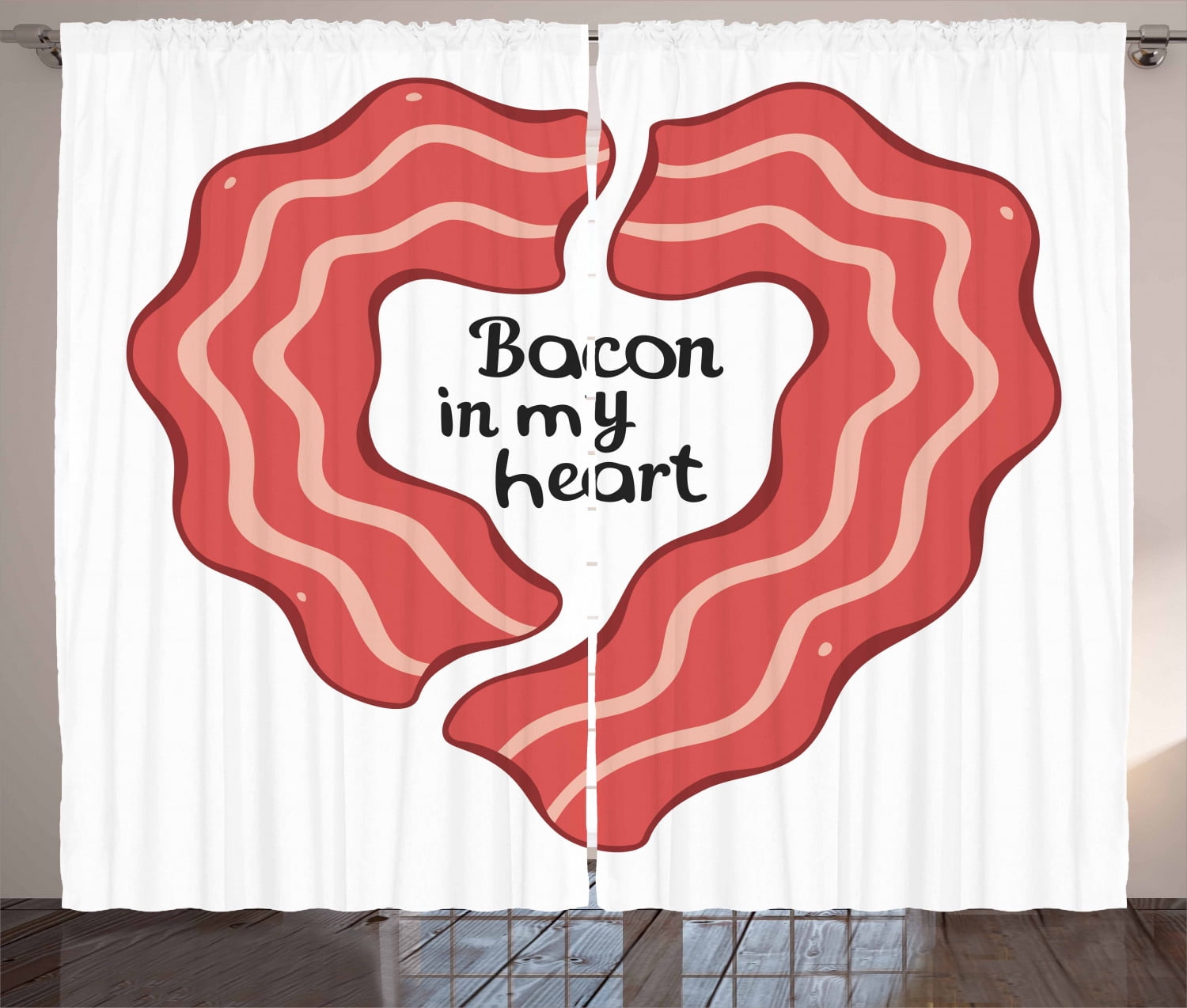 Ambesonne Bacon Curtains 2 Panel Set, Yummy Bacon in My Heart, 108" x ...