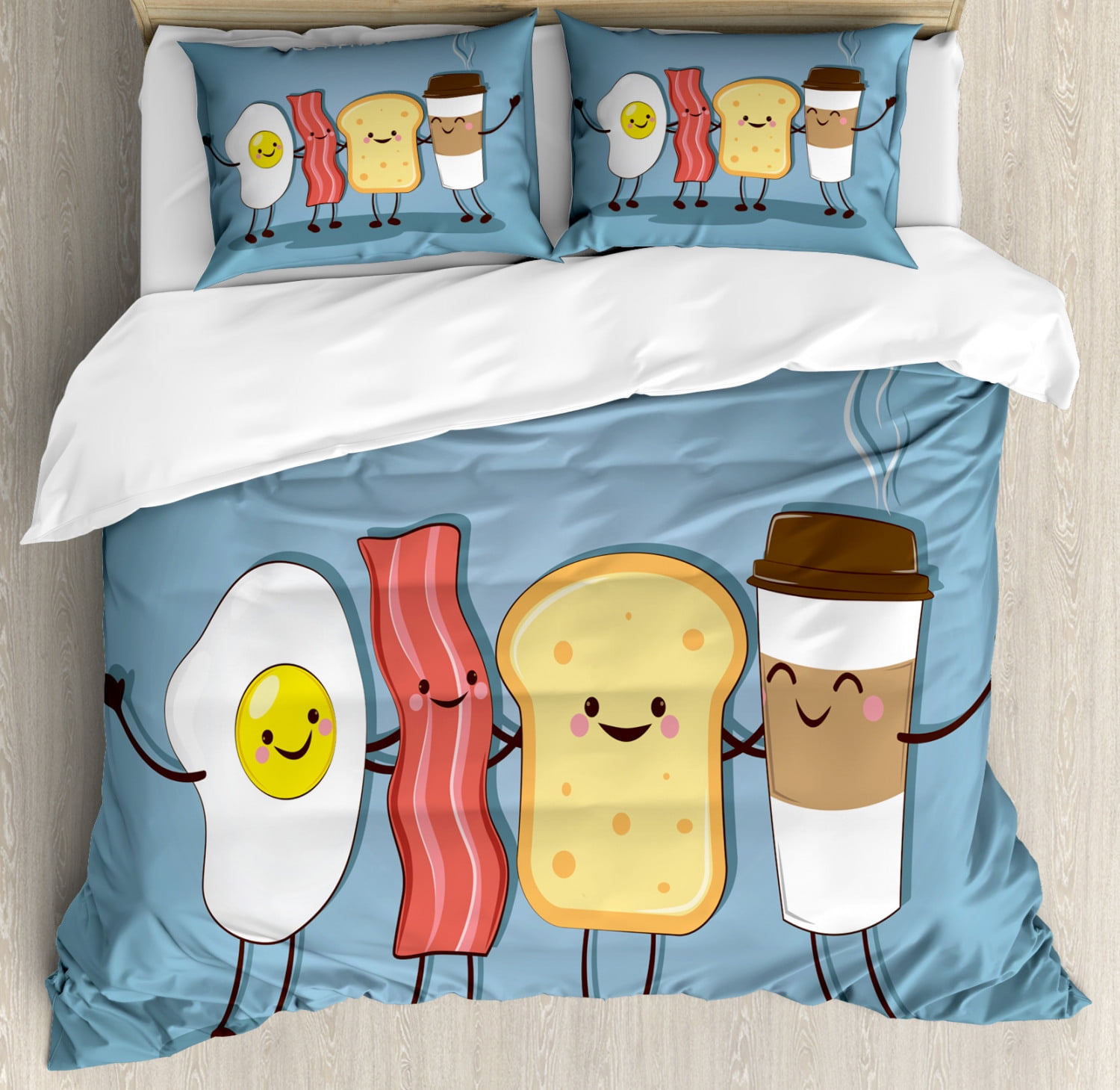Bacon Duvet Cover Set King Size, Cute Image of an Egg Bacon Toast Bread ...
