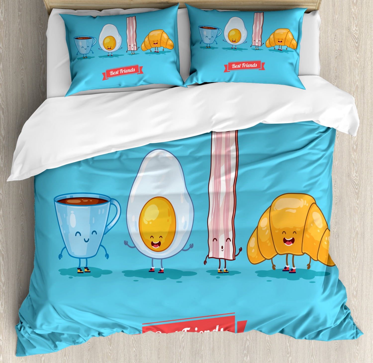Bacon Duvet Cover Set Queen Size, Comic Figures of Breakfast Menu as ...