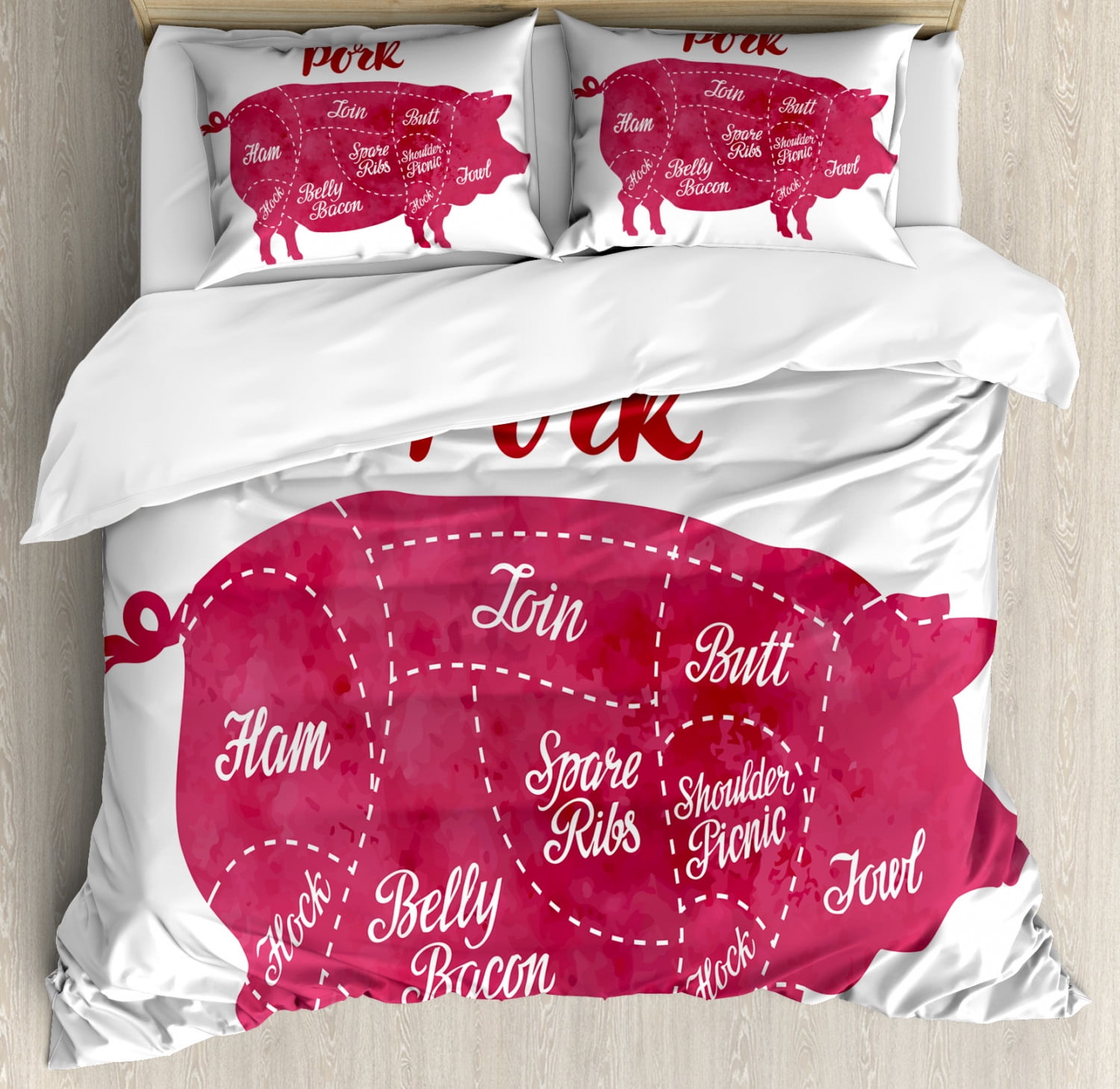 Bacon Duvet Cover Set Queen Size, Cutting Pig Meat Diagram as Ham Loin ...