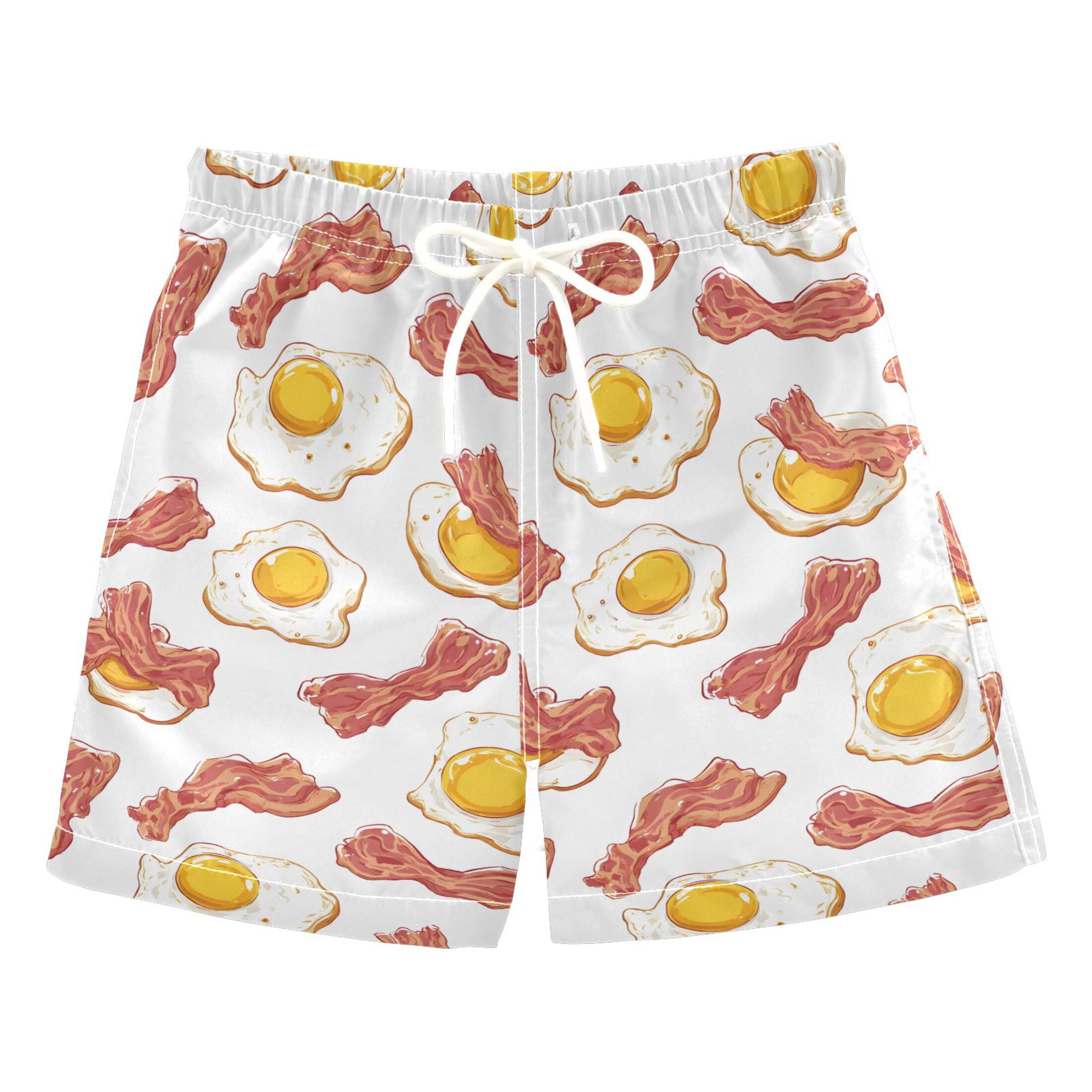 Bacon Eggs Pattern Swim Trunks Quick Dry Beach Pool Board Shorts ...