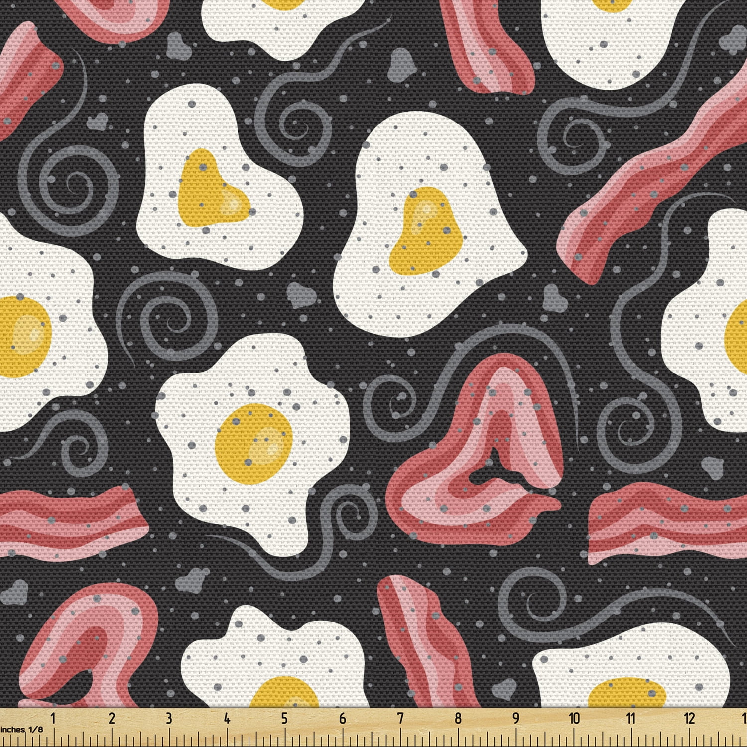 Ambesonne Bacon Fabric by the Yard Upholstery, Yummy Protein Breakfast ...