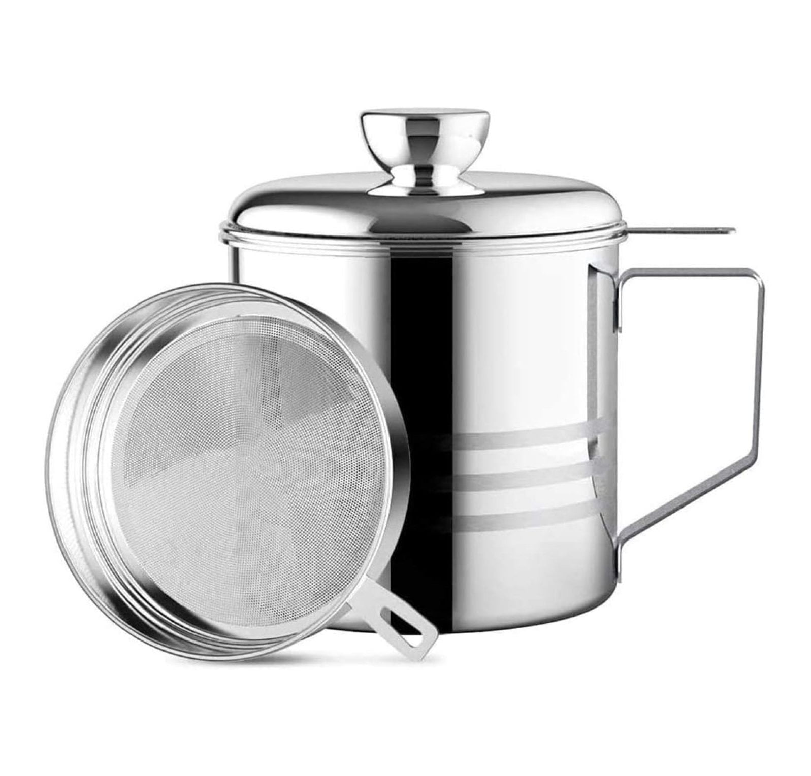 Bacon Grease Container,Stainless Steel Oil Strainer Pot 1.2L/5 Cups ...
