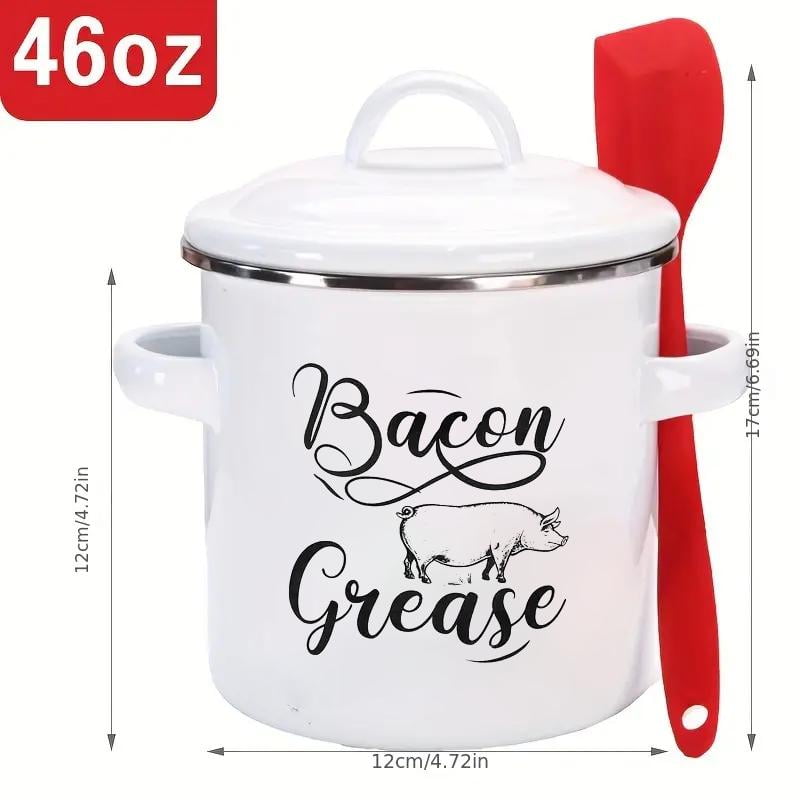 Bacon Grease Container with Strainer-46OZ Large Capacity, Enamel Bacon ...