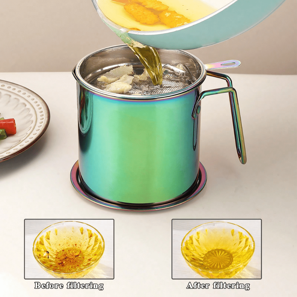 Bacon Grease Container With Strainer, 48 Oz Stainless Steel Oil ...