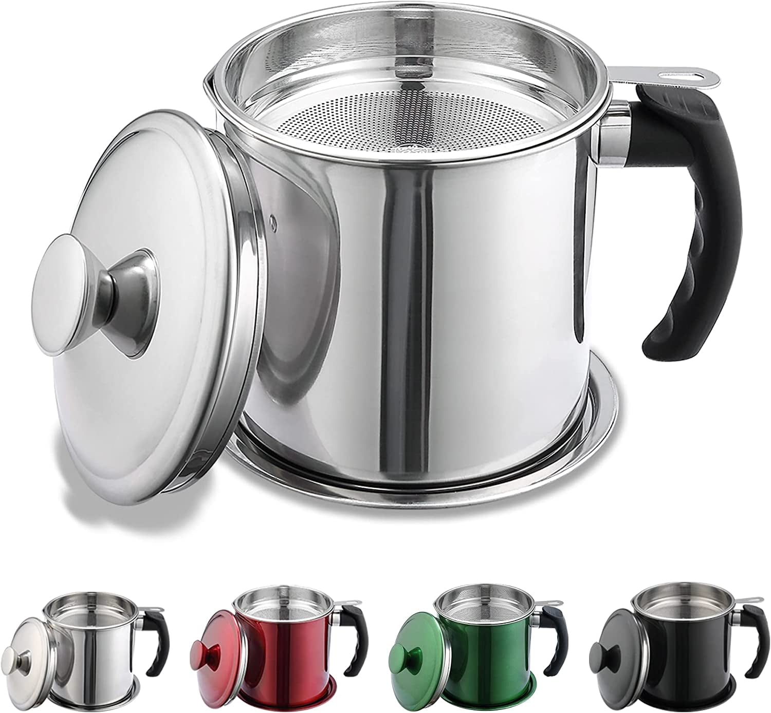 Bacon Grease Container With Strainer, 48 oz Stainless Steel Oil ...