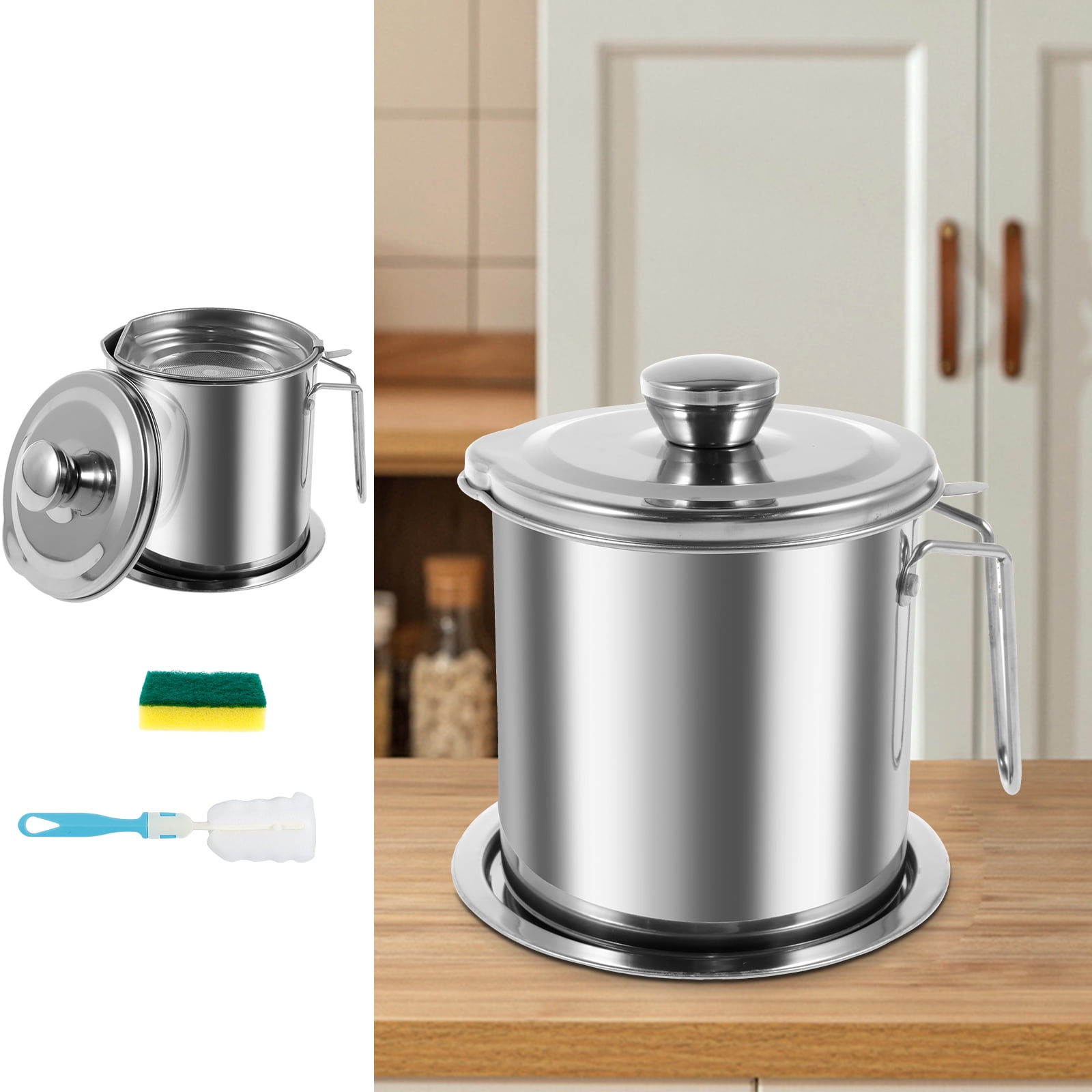 Bacon Grease Container with Strainer 51/68 oz Large Capacity Stainless ...