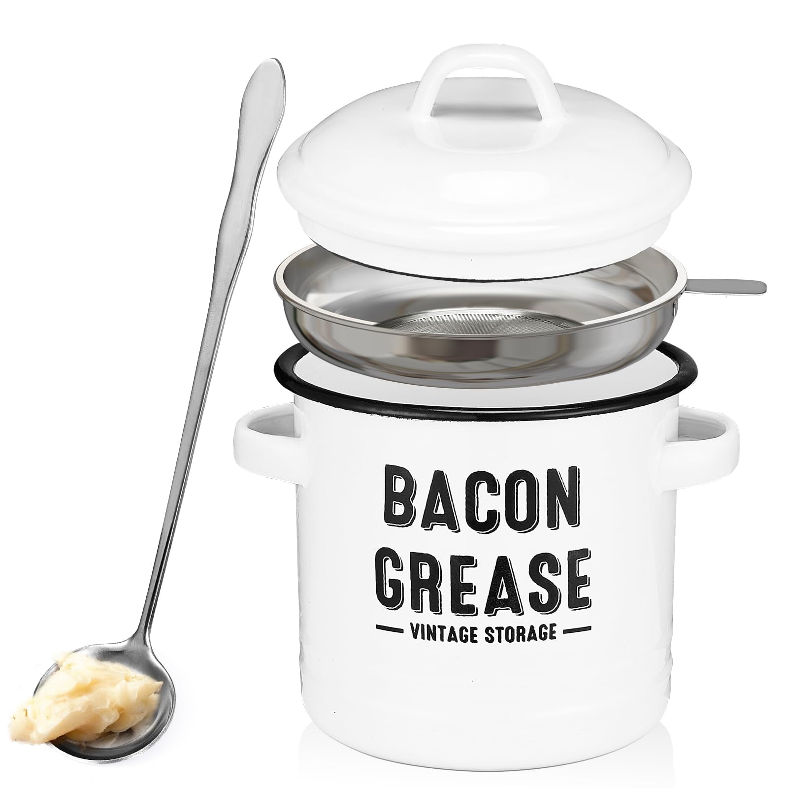 Bacon Grease Container with Strainer - Large 46OZ Kitchen Oil Storage ...