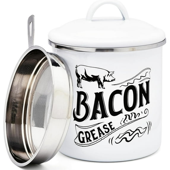 Bacon Grease Container With Fine Strainer Lid Farmhouse Kitchen Gift ...