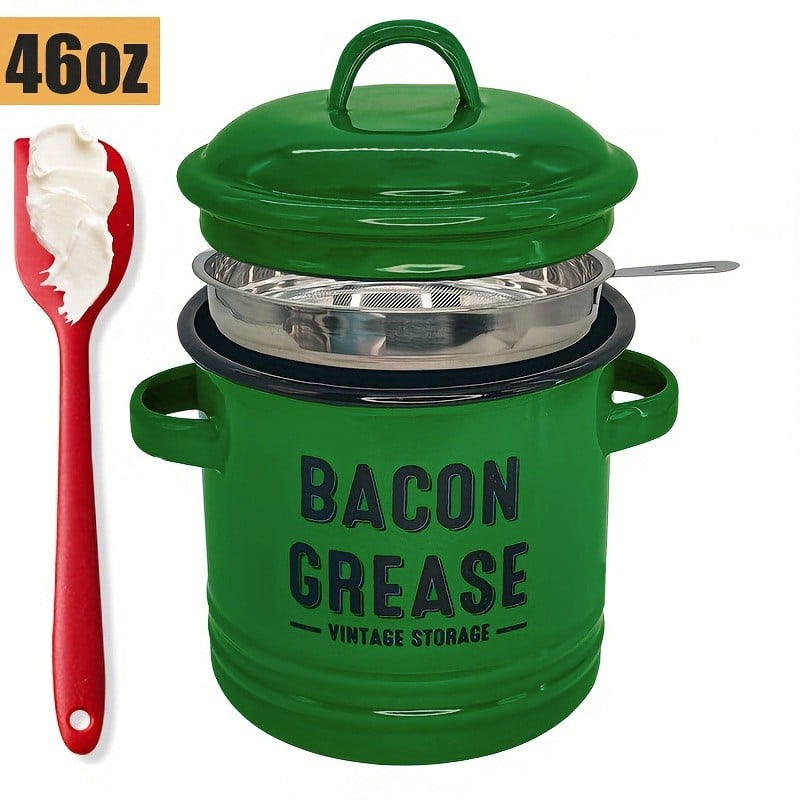 Bacon Grease Container with Strainer - Large 46OZ Kitchen Oil Storage ...