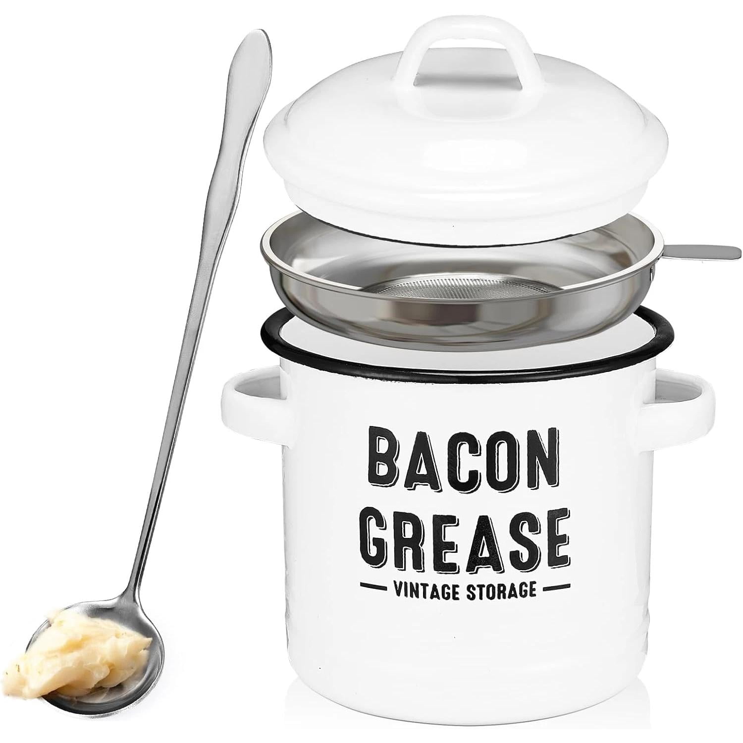 Bacon Grease Container with Strainer - Large 46OZ Kitchen Oil Storage ...