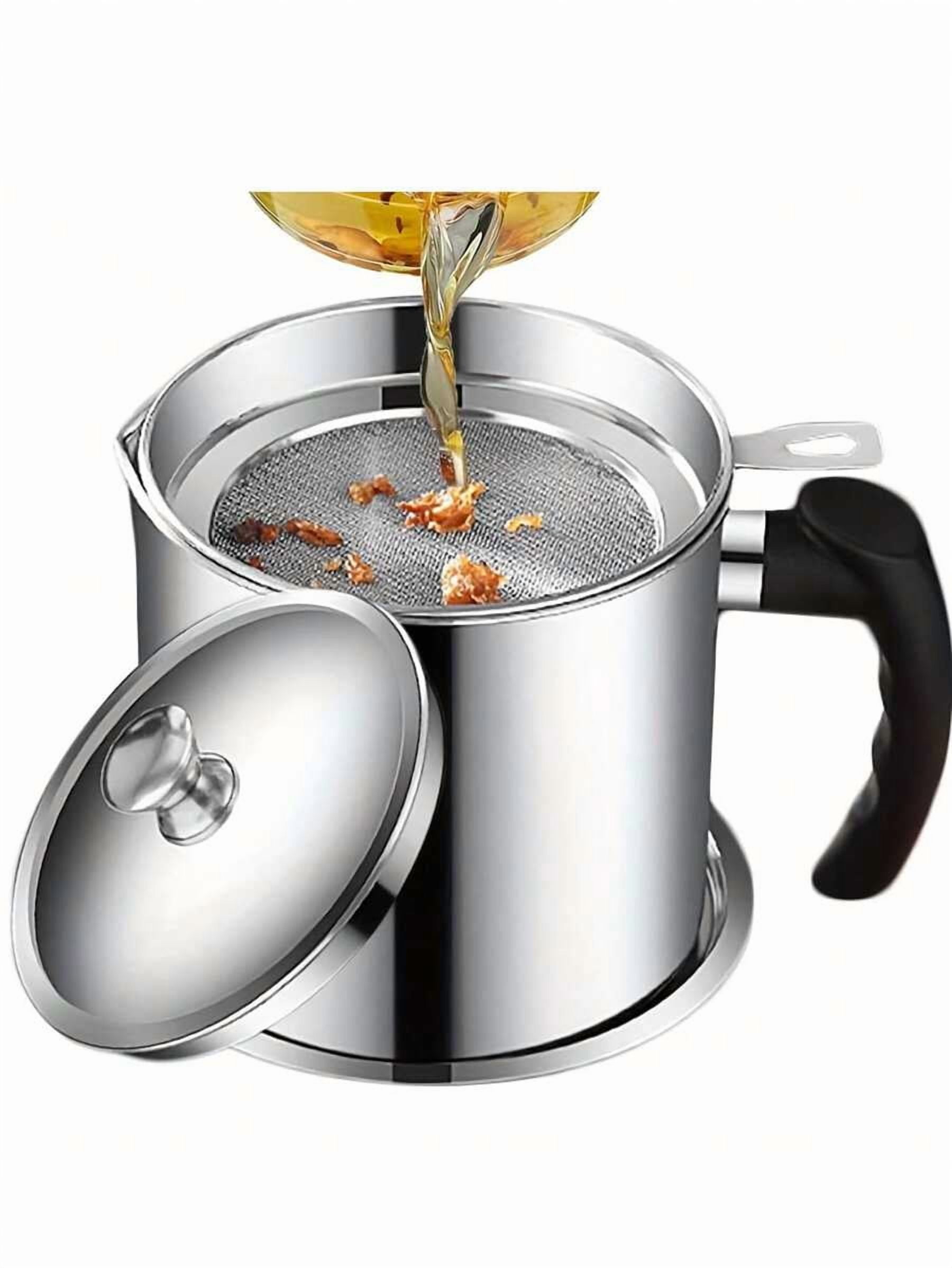 Bacon Grease Container with Strainer, Stainless Steel Cooking Oil ...