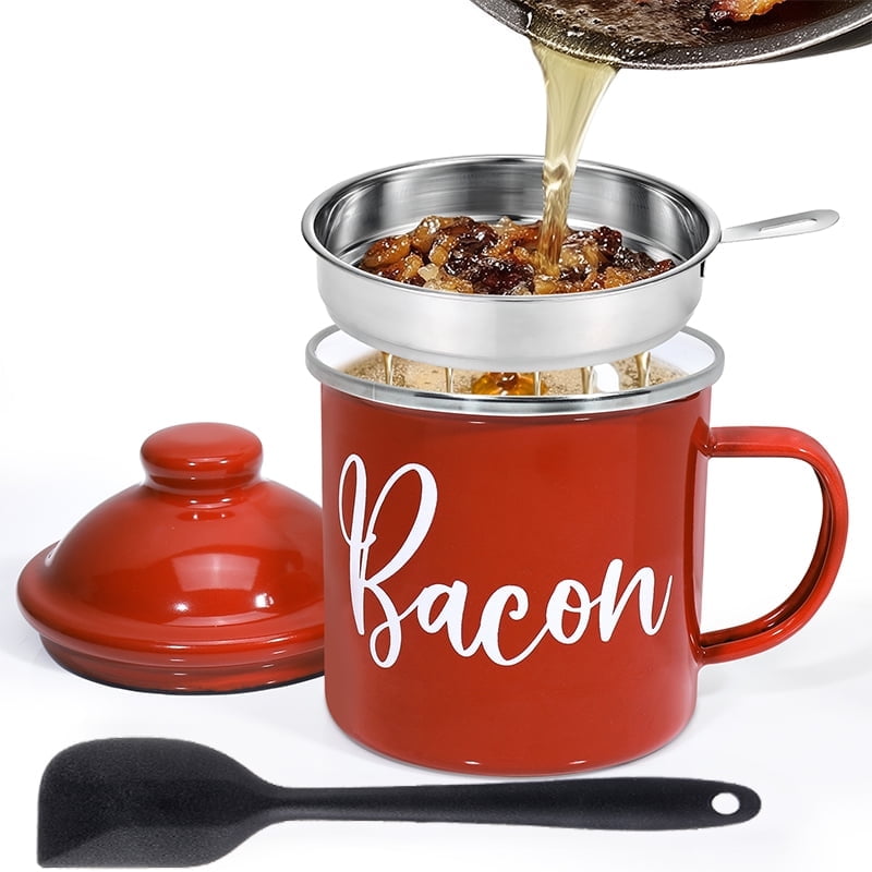 46oz Bacon Grease Container With Strainer-With Silicone Spatula，Large ...