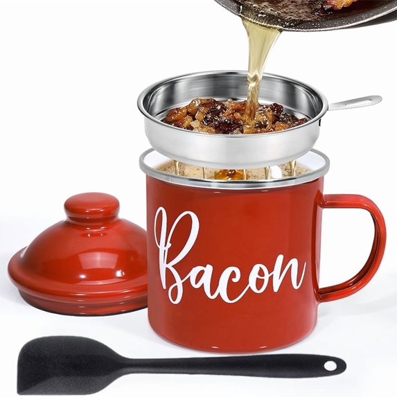 Sageme 46oz Bacon Grease Container with Strainer & Silicone Spatula ...