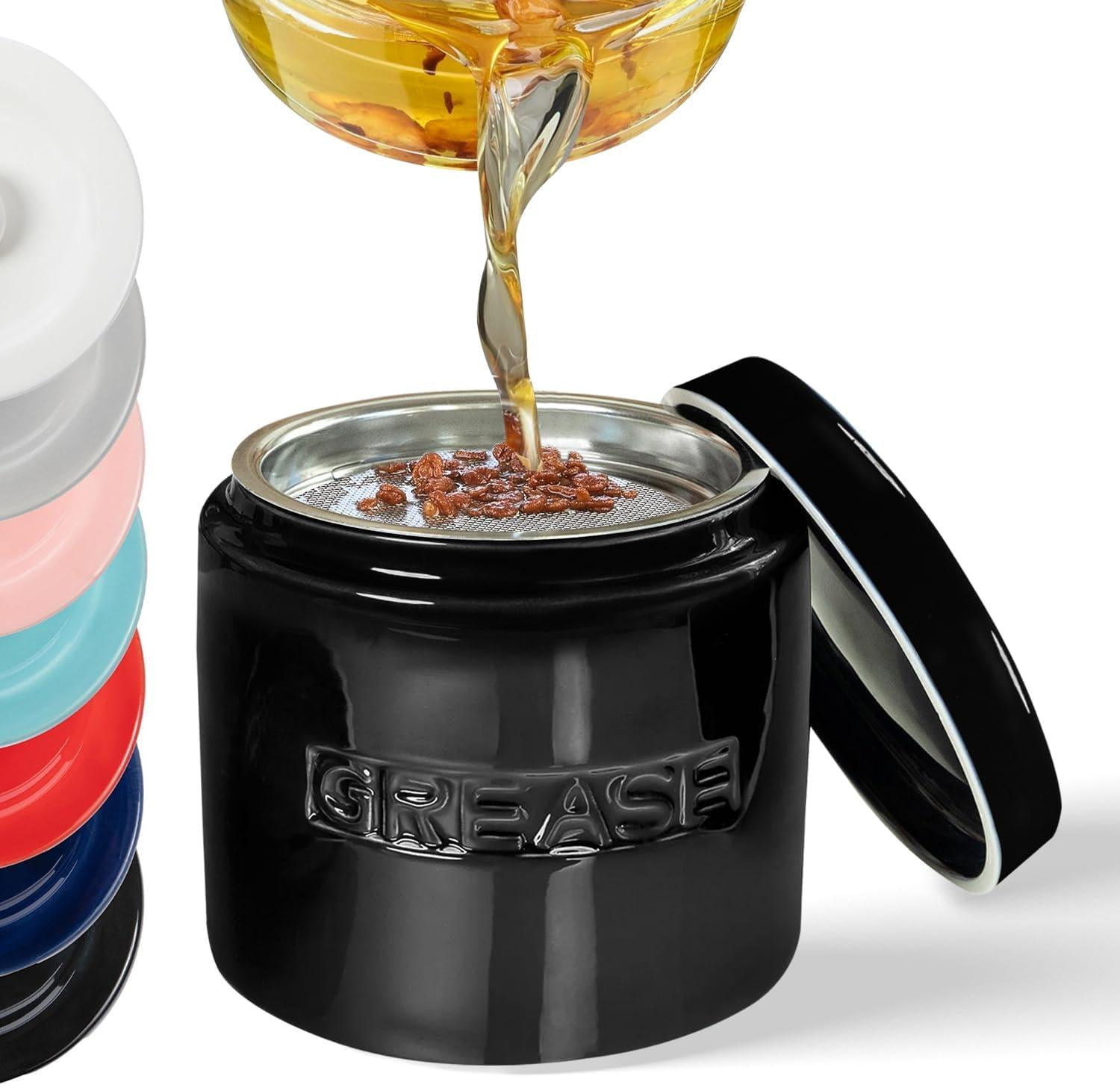 Periea Storage Amazon Bacon Grease Container With Strainer - Ceramic ...