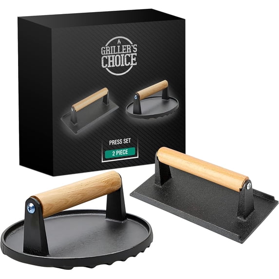 Bacon Press and Grill Press 2 Piece Set - Durable Cast Iron Meat Press ...