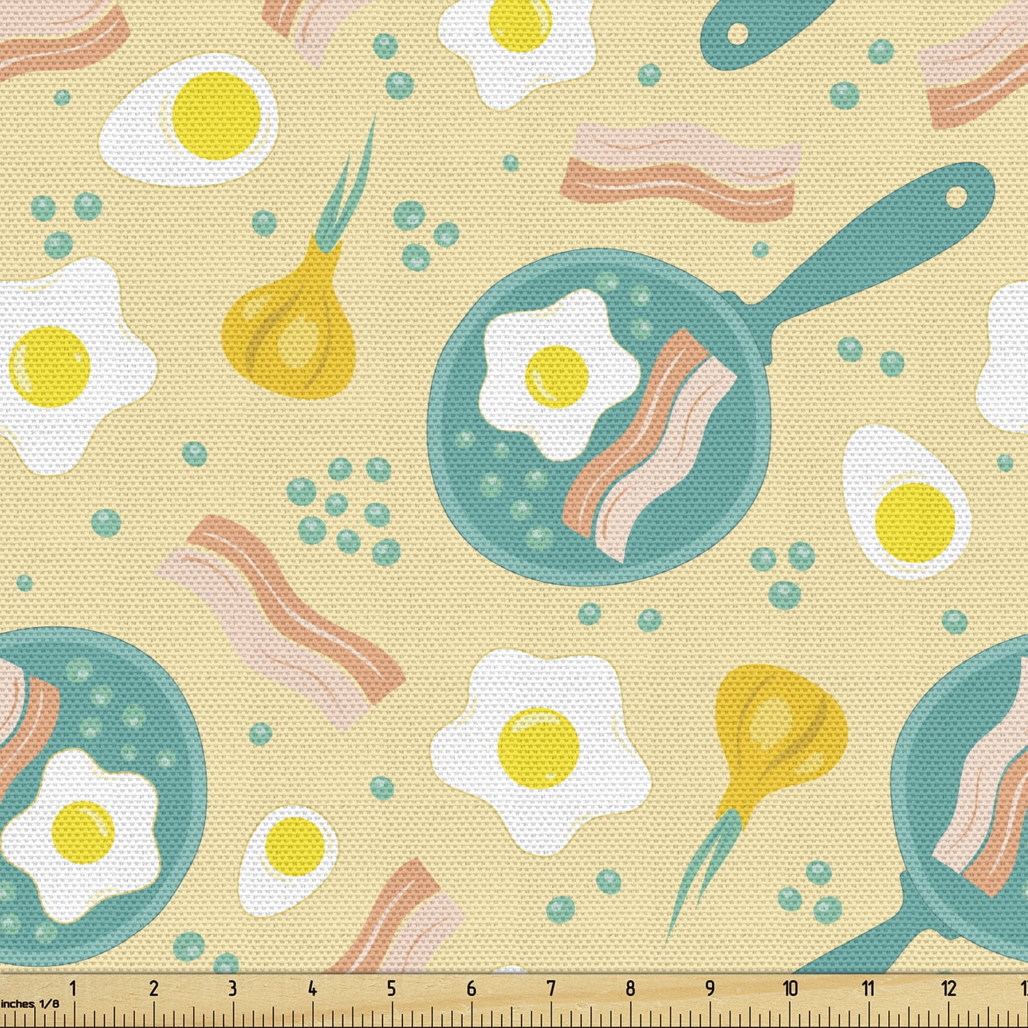 Ambesonne Bacon Fabric by the Yard Upholstery, Breakfast Egg and Bacon ...