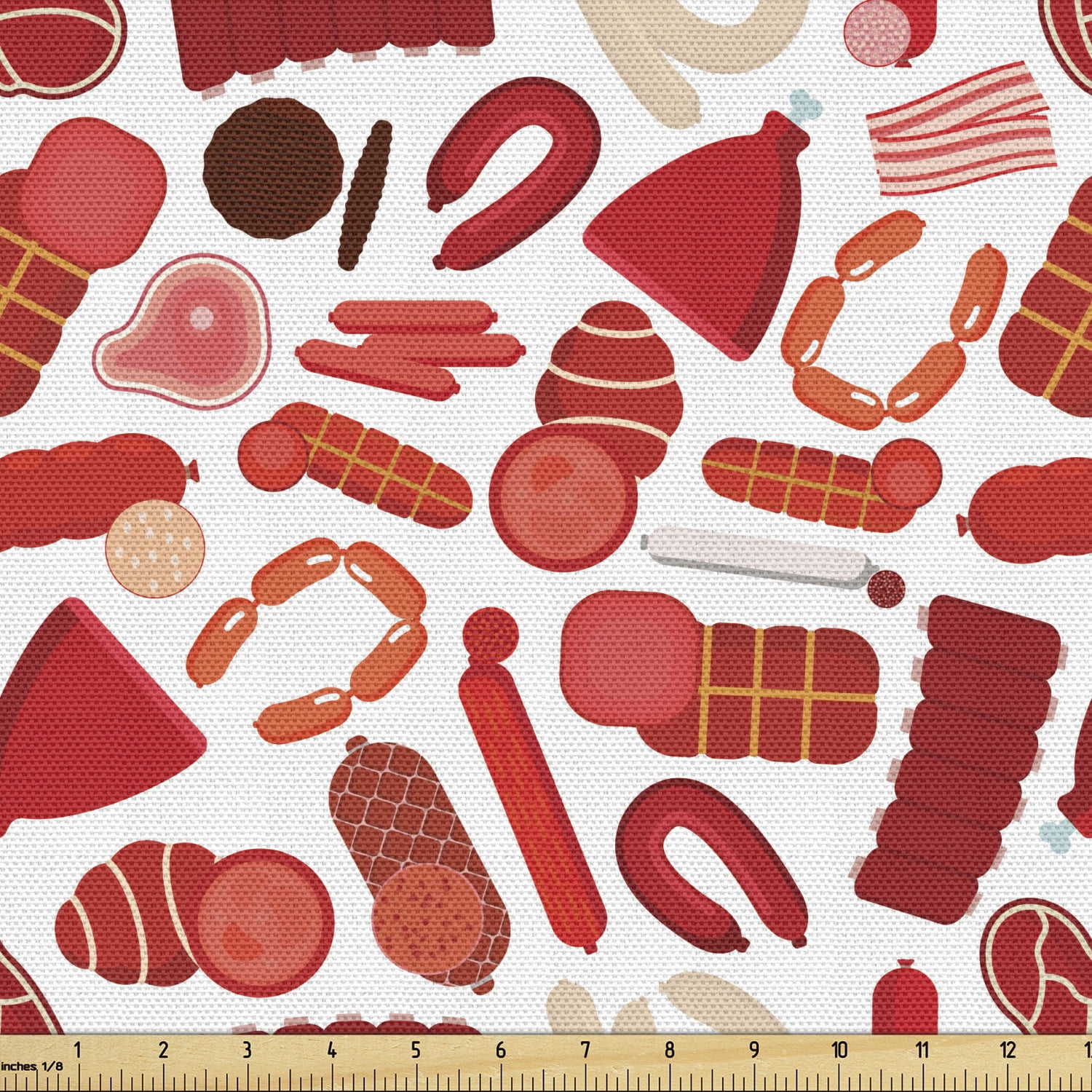 Ambesonne Bacon Fabric by the Yard Upholstery, Appetizing Pork Meat Ham ...