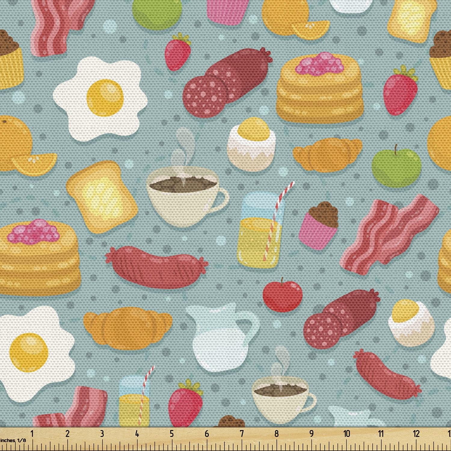 Ambesonne Bacon Fabric by the Yard Upholstery, Delicious Pastry ...