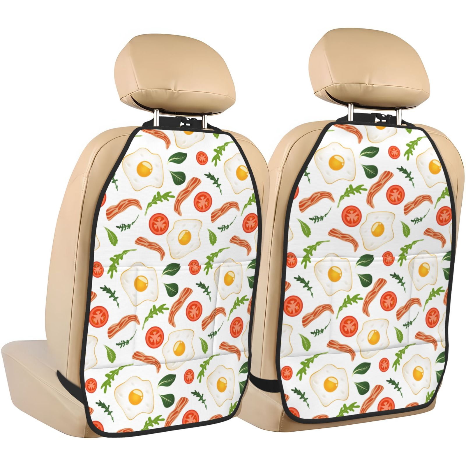 Bacon Vegetable Hobo Eggs Backseat Car Organizer, 2 Pack Kick Mats Back ...