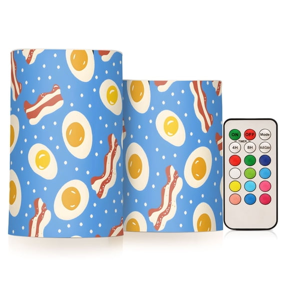 Bacon and Eggs Pattern Flameless LED Candle Set with Remote, Battery ...
