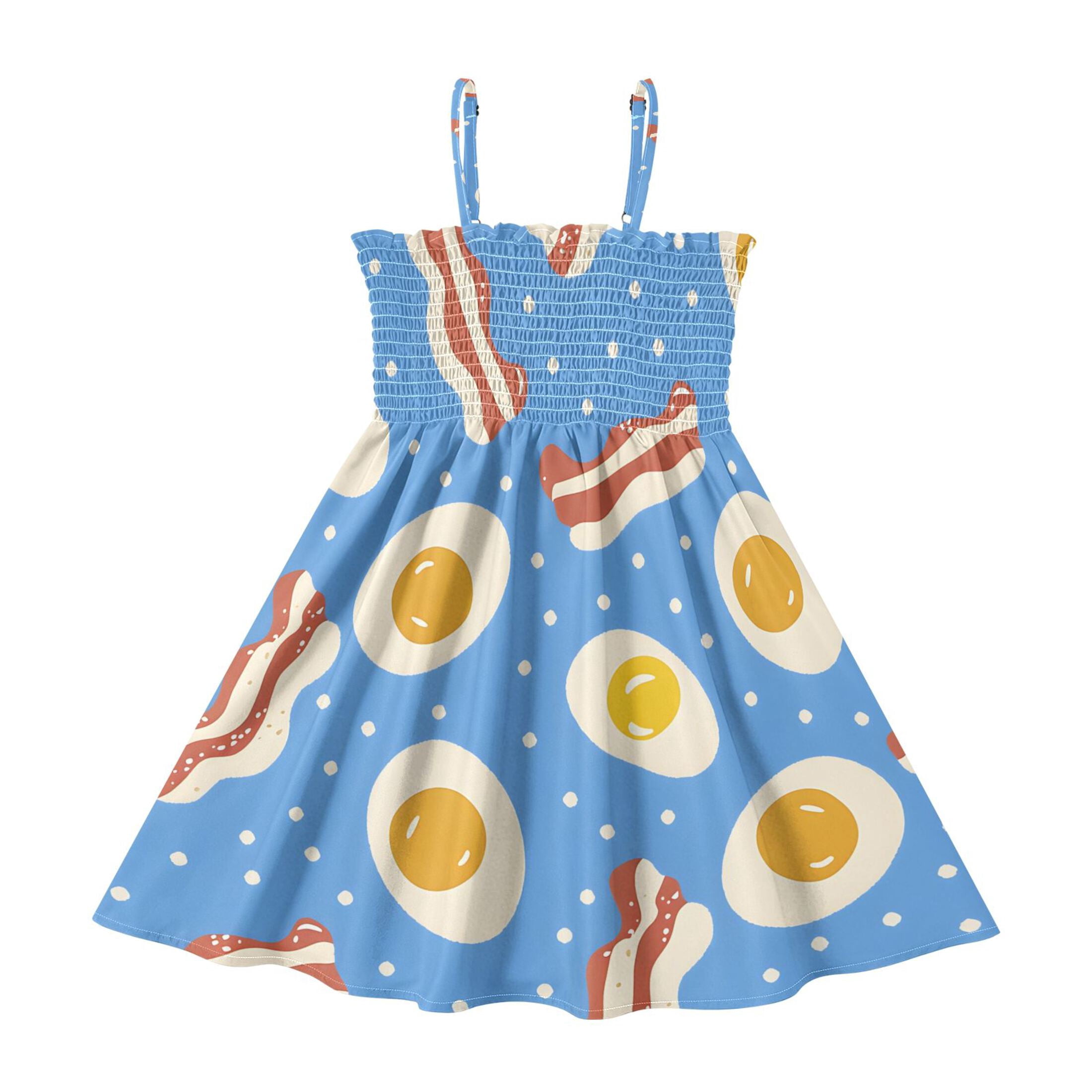 Bacon and Eggs Pattern Girls' Casual Dresses 2Y-8Y Sleeveless Ruffle ...