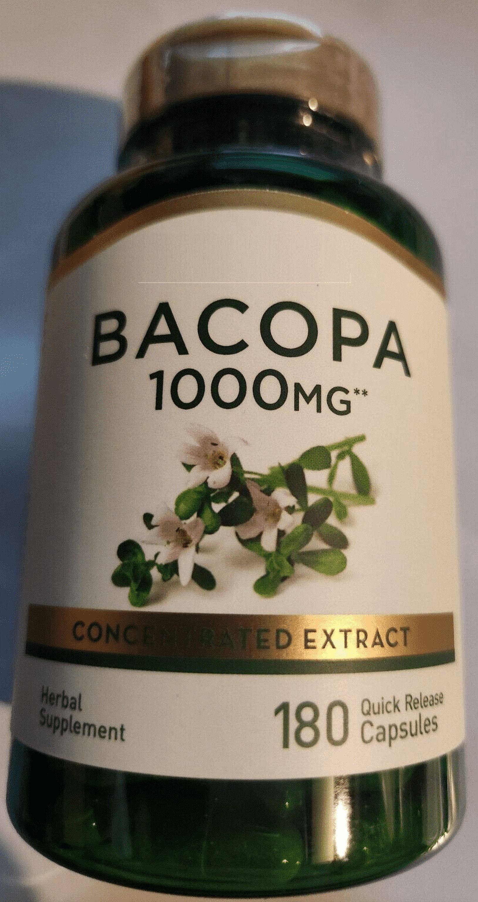 Bacopa Monnieri Leaf 1000mg 180 Caps Non GMO/No Gluten - Walmart.com