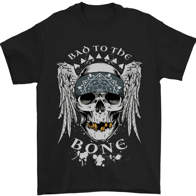 Bad 2 The Bone Biker Skull Angel Motorcycle Mens S-5XL T-Shirt ...