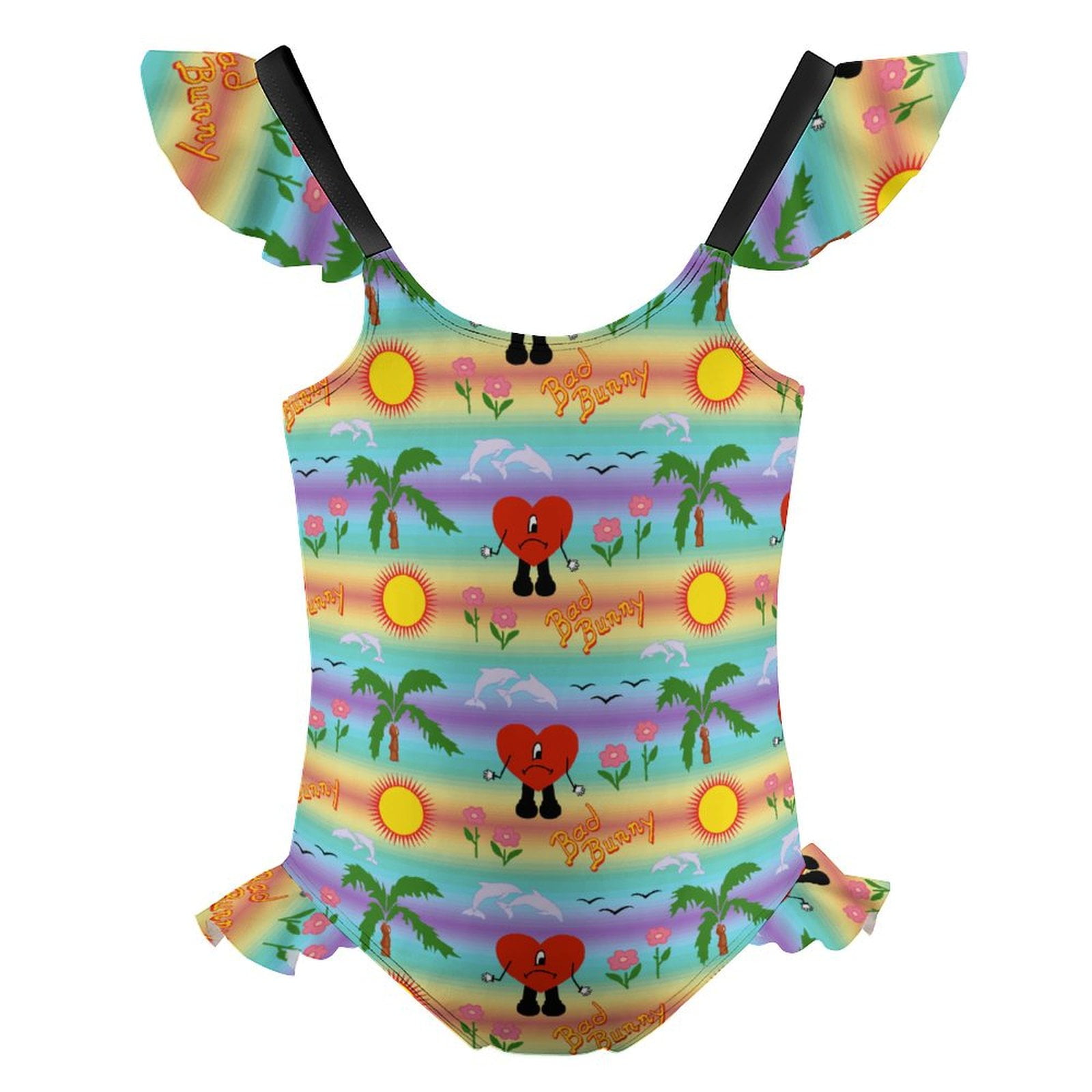 Bad Bu-nny Girls One-piece Cute Swimsuit Quick Dry Ruffles 6-7Y（110cm ...