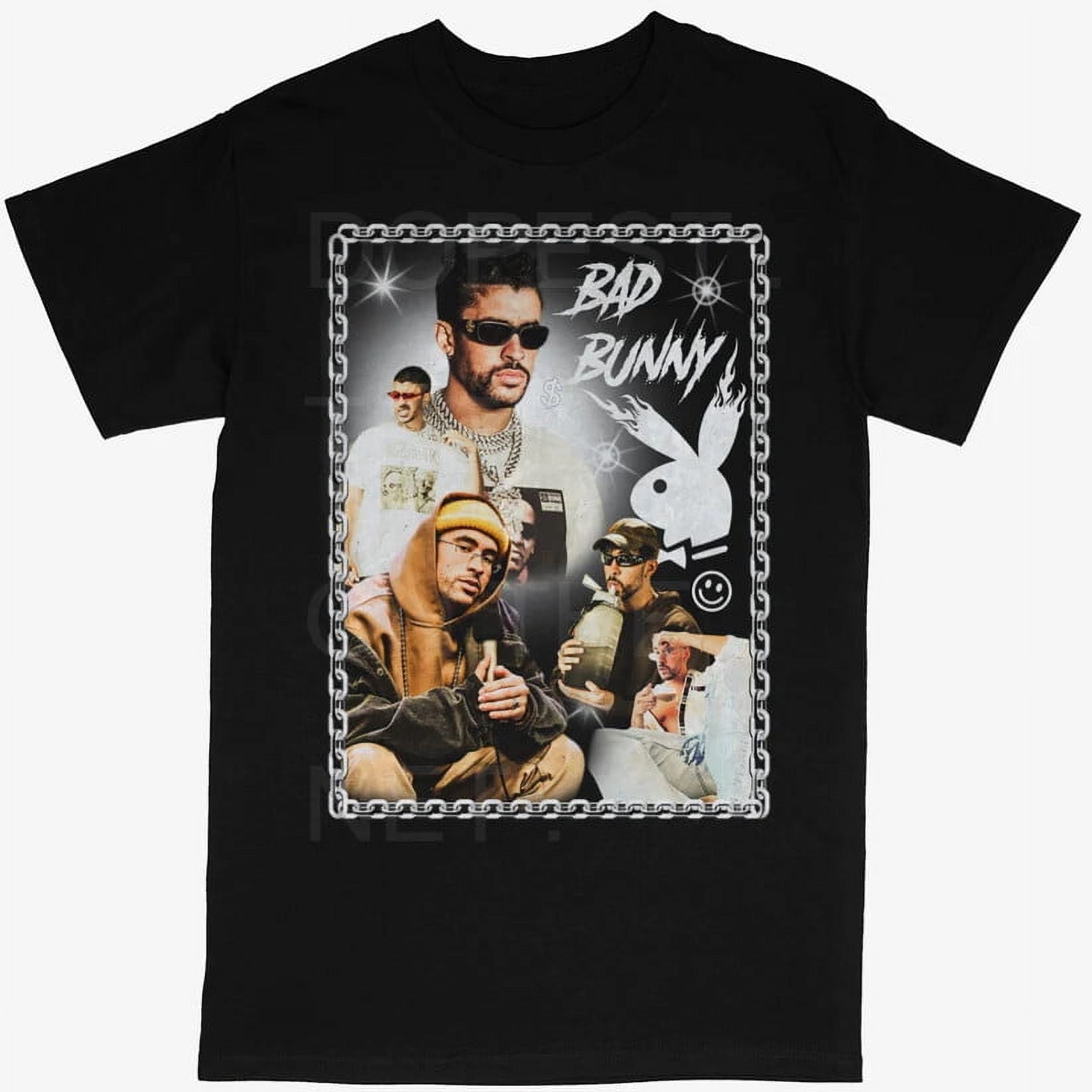 Bad Bunny Hip Hop Concert Rap Style Black Crew T-Shirt S-5XL - Walmart.com