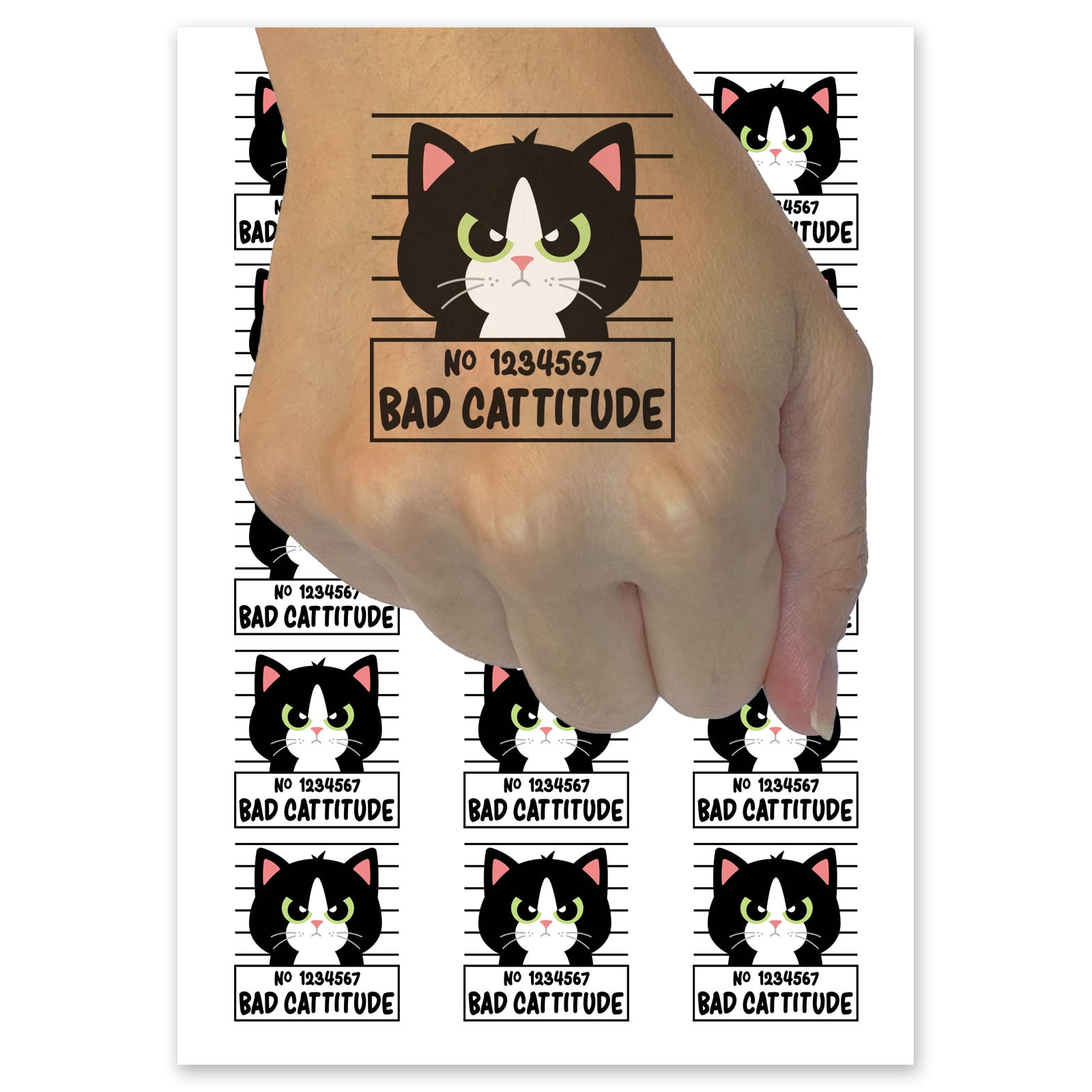 Bad Catitude Cat Temporary Tattoo Water Resistant Fake Body Art Set ...