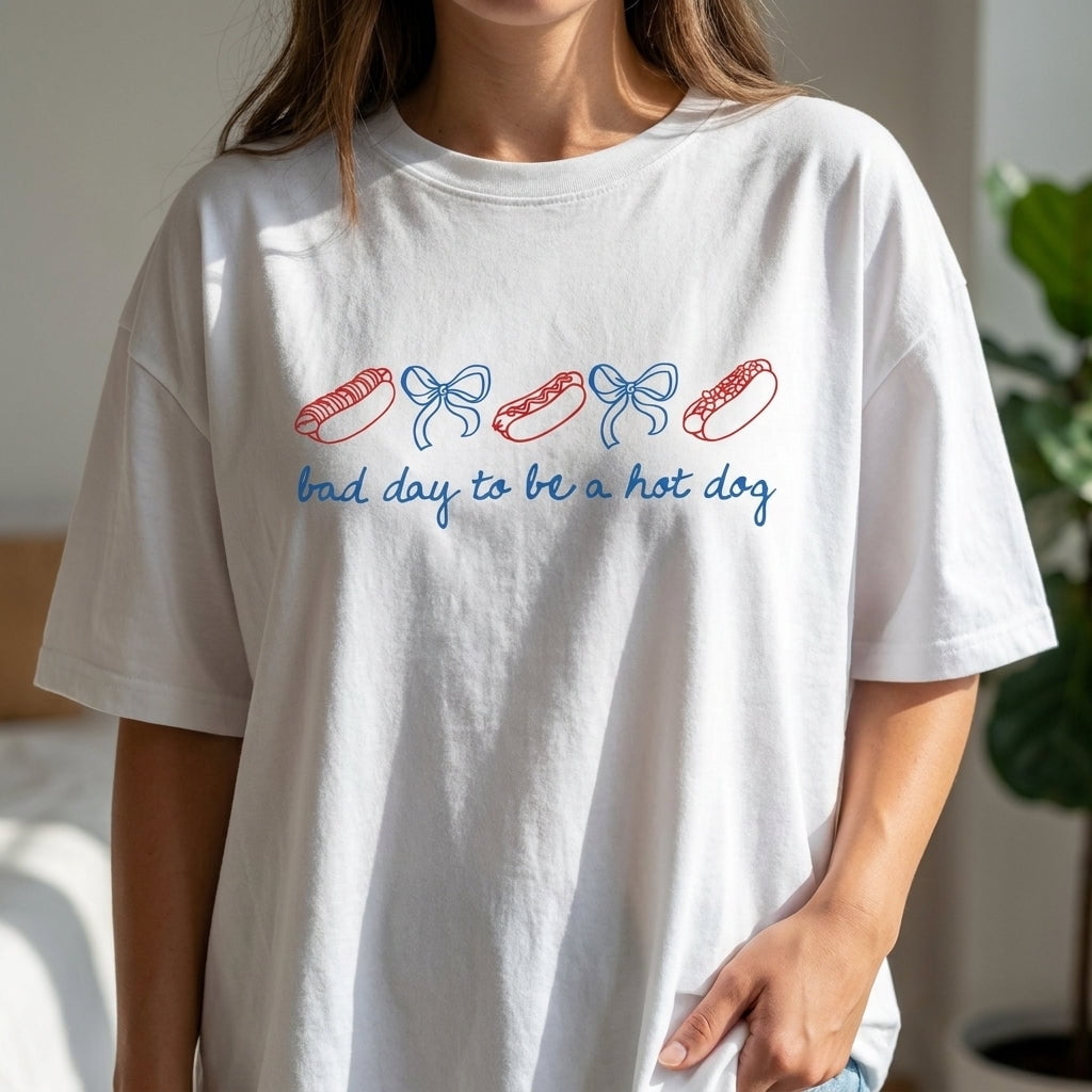 Bad Day To Be A Hot Dog Shirt | Funny Coquette Bow T-Shirt | Trendy Red ...