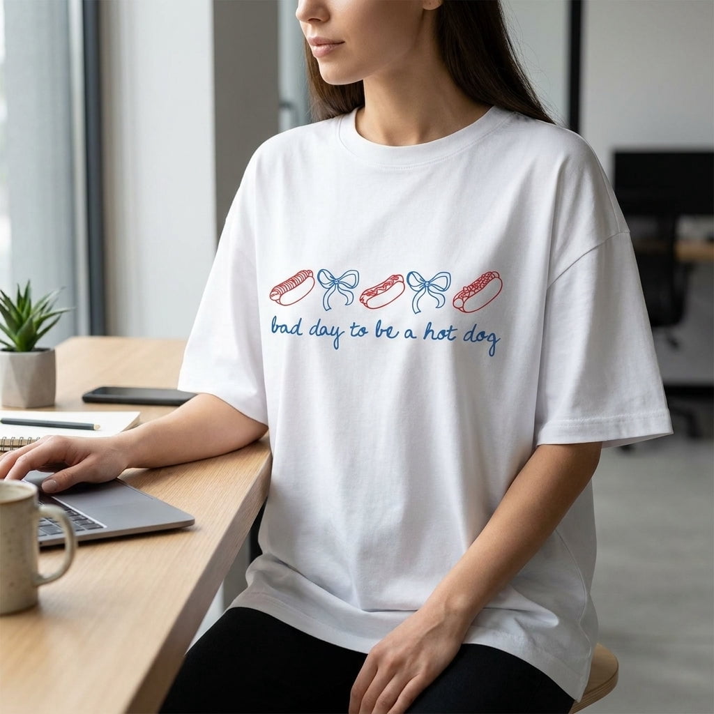 Bad Day To Be A Hot Dog Shirt | Funny Coquette Bow T-Shirt | Trendy Red ...