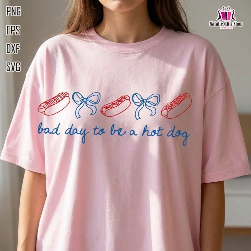 Bad Day To Be A Hot Dog Shirt | Funny Coquette Bow T-Shirt | Trendy Red ...