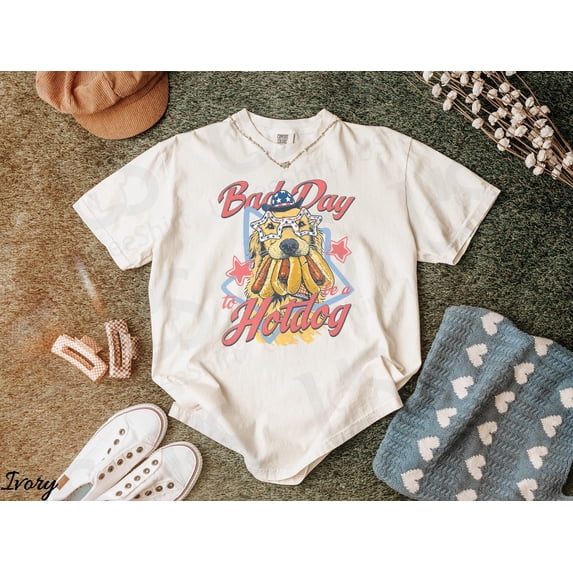 Bad Day To Be A Hotdog Tshirt, Funny Golden Retriever 4Th Of July T ...