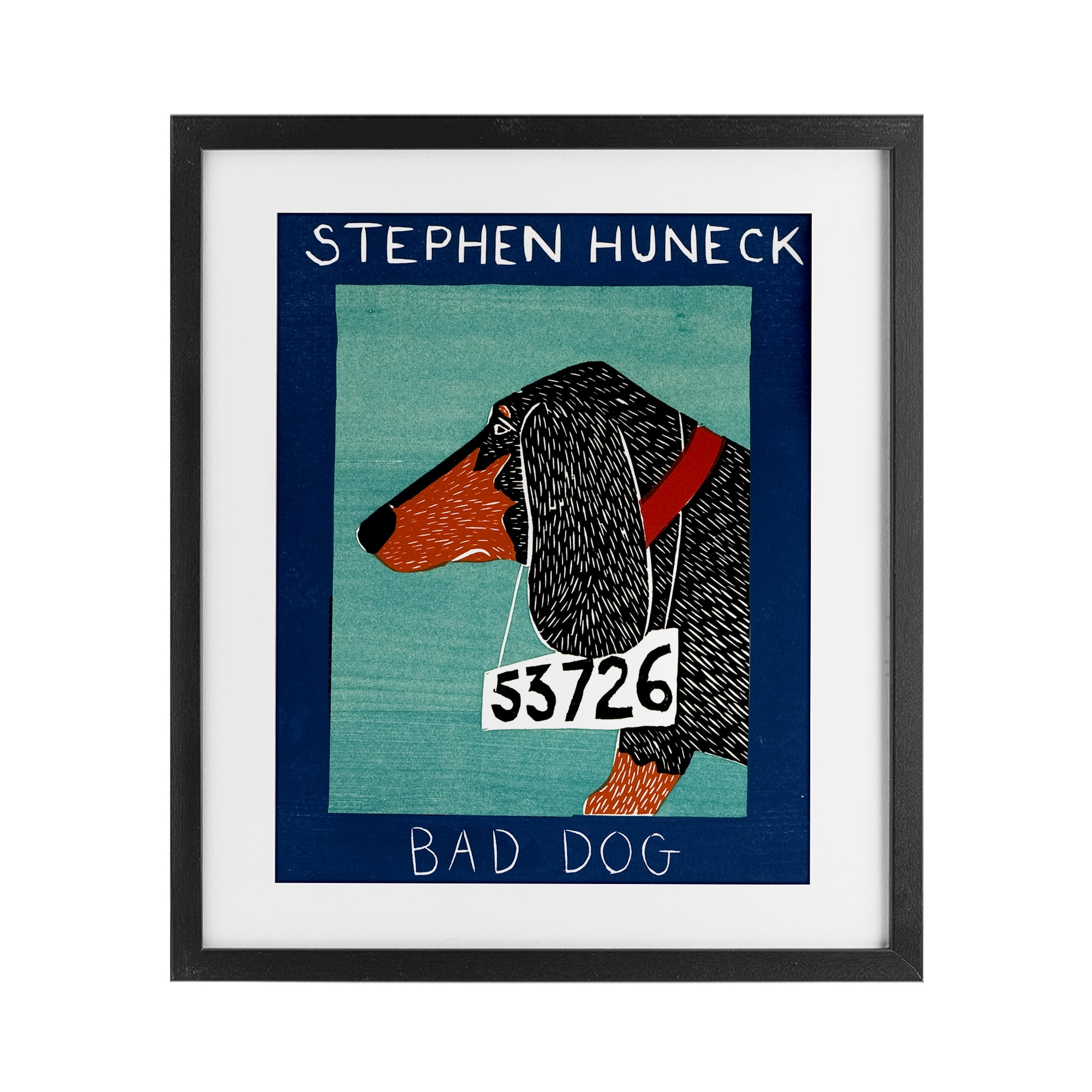 Bad Dog Dachshund Black Framed Print Under Glass, design by Stephen ...