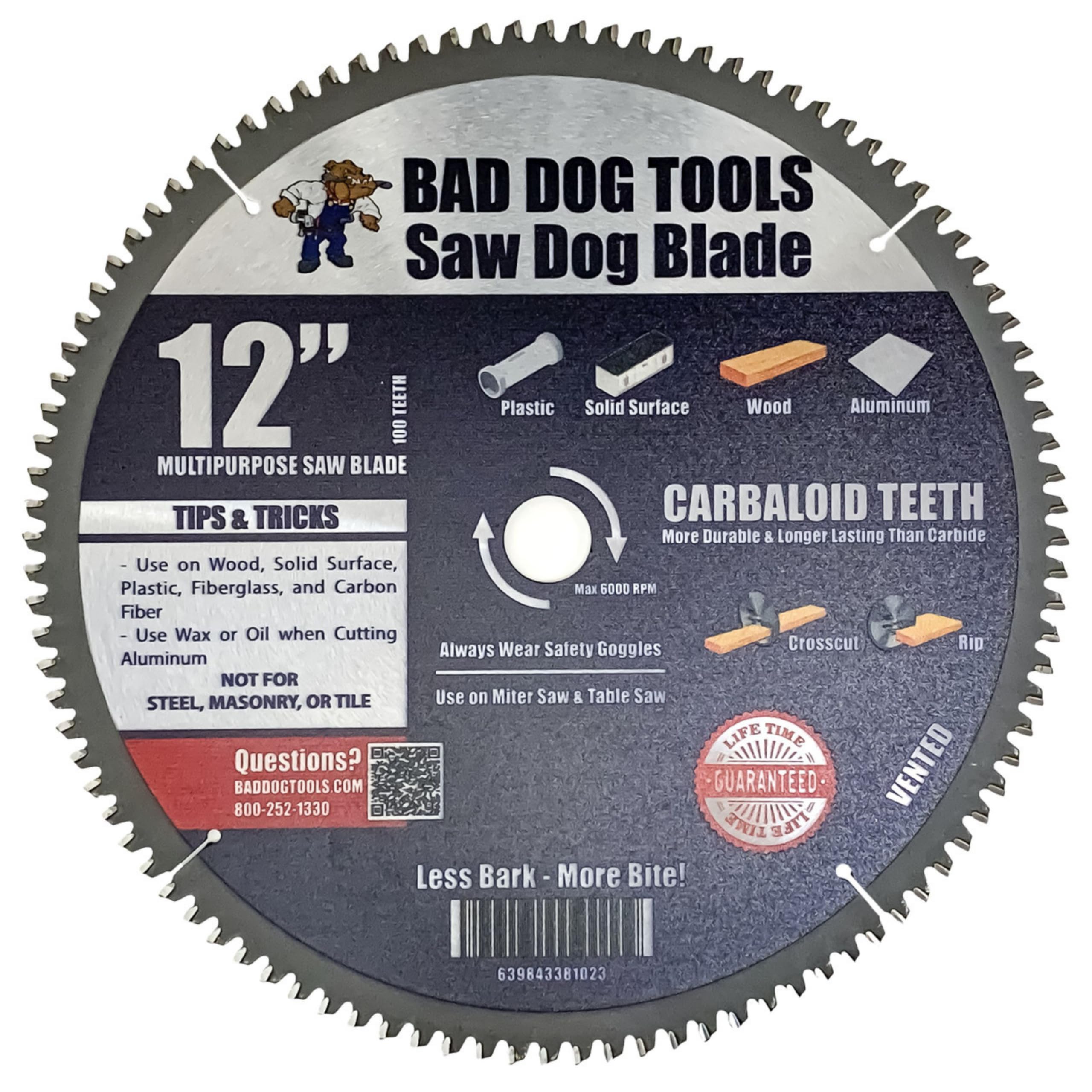 Bad Dog Tools Saw Dog 12 Inch Circular Saw Blade. 100-Tooth Carbide ...