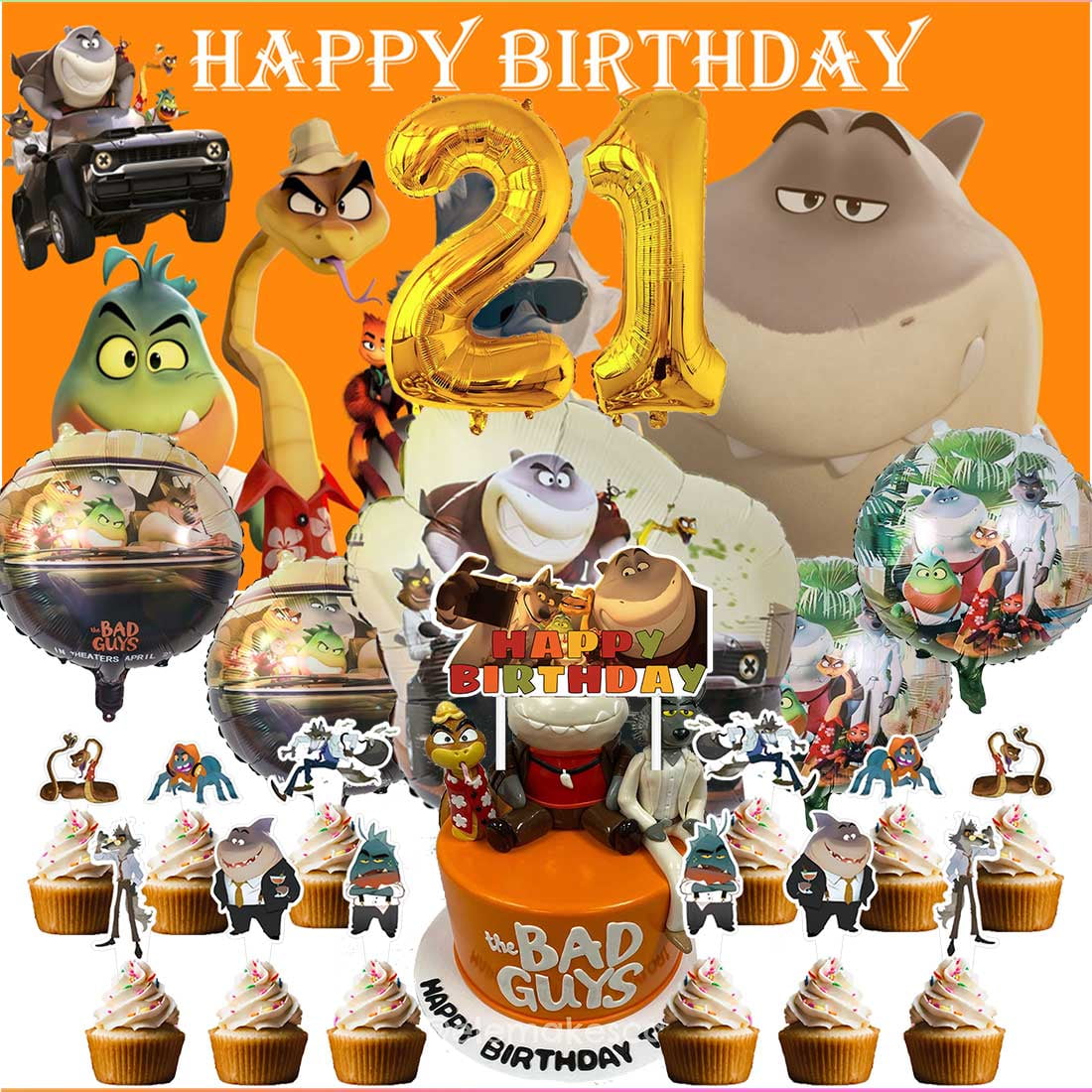Bad Guys Party Supplies Decor 21th Kit Balloons Birthday Cake Topper ...