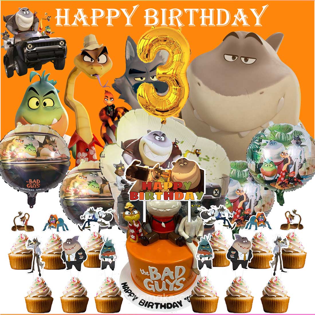 Bad Guys Party Supplies Decor 3rd Kit Balloons Birthday Cake Topper ...