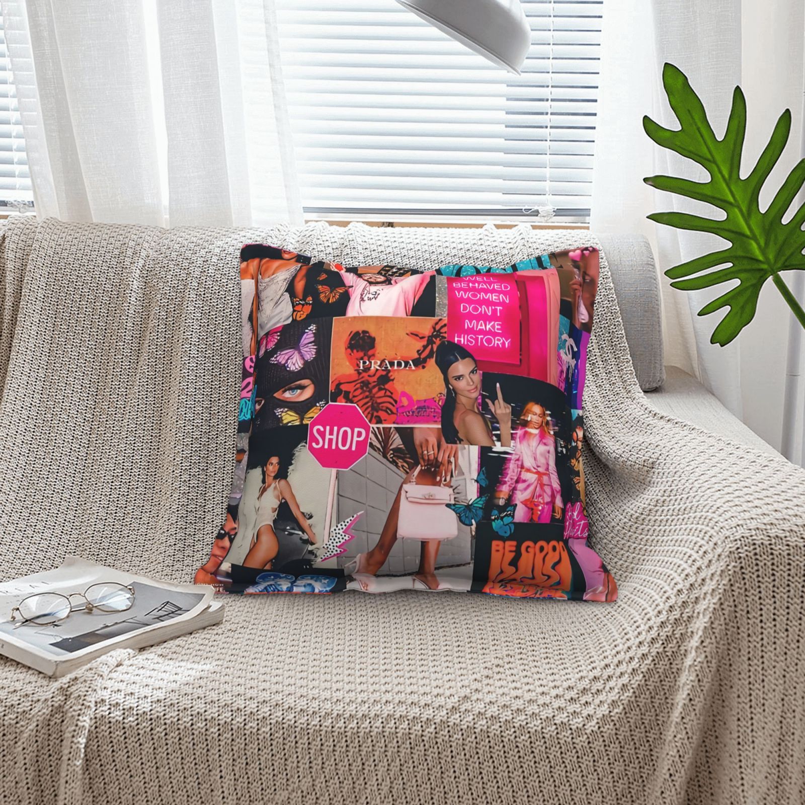 Bad Habits Collage Leather Throw Pillow, Throw Pillow Covers ...