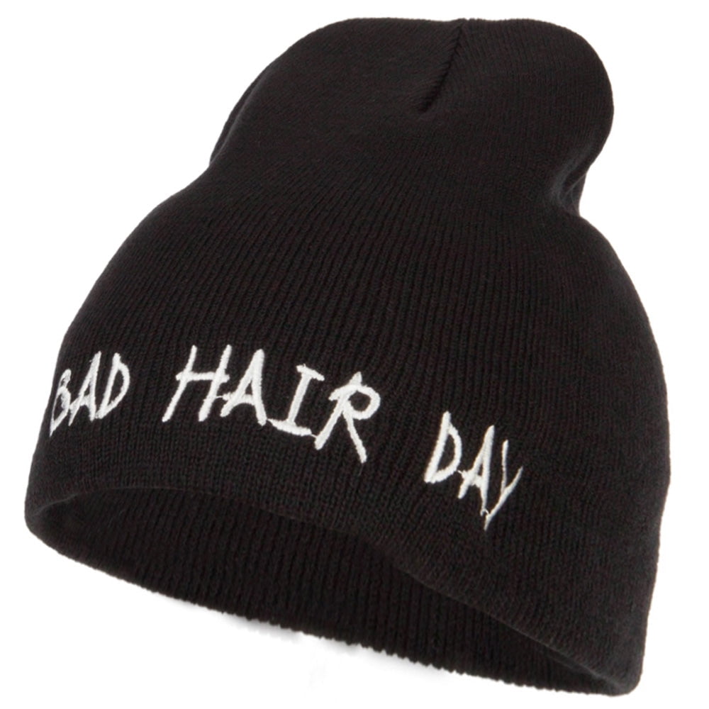 Bad Hair Day Embroidered Knitted Short Beanie - Black OSFM - Walmart.com