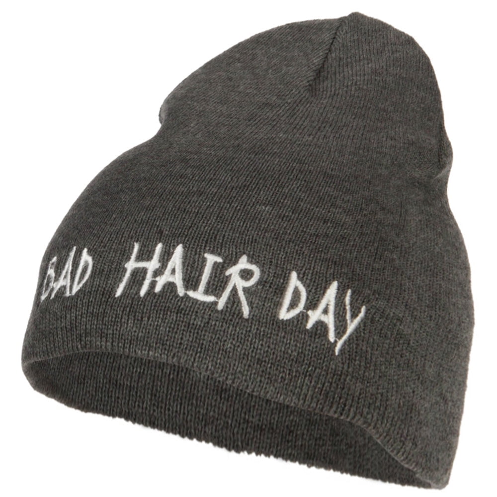 Bad Hair Day Embroidered Knitted Short Beanie - Dk Grey OSFM - Walmart.com