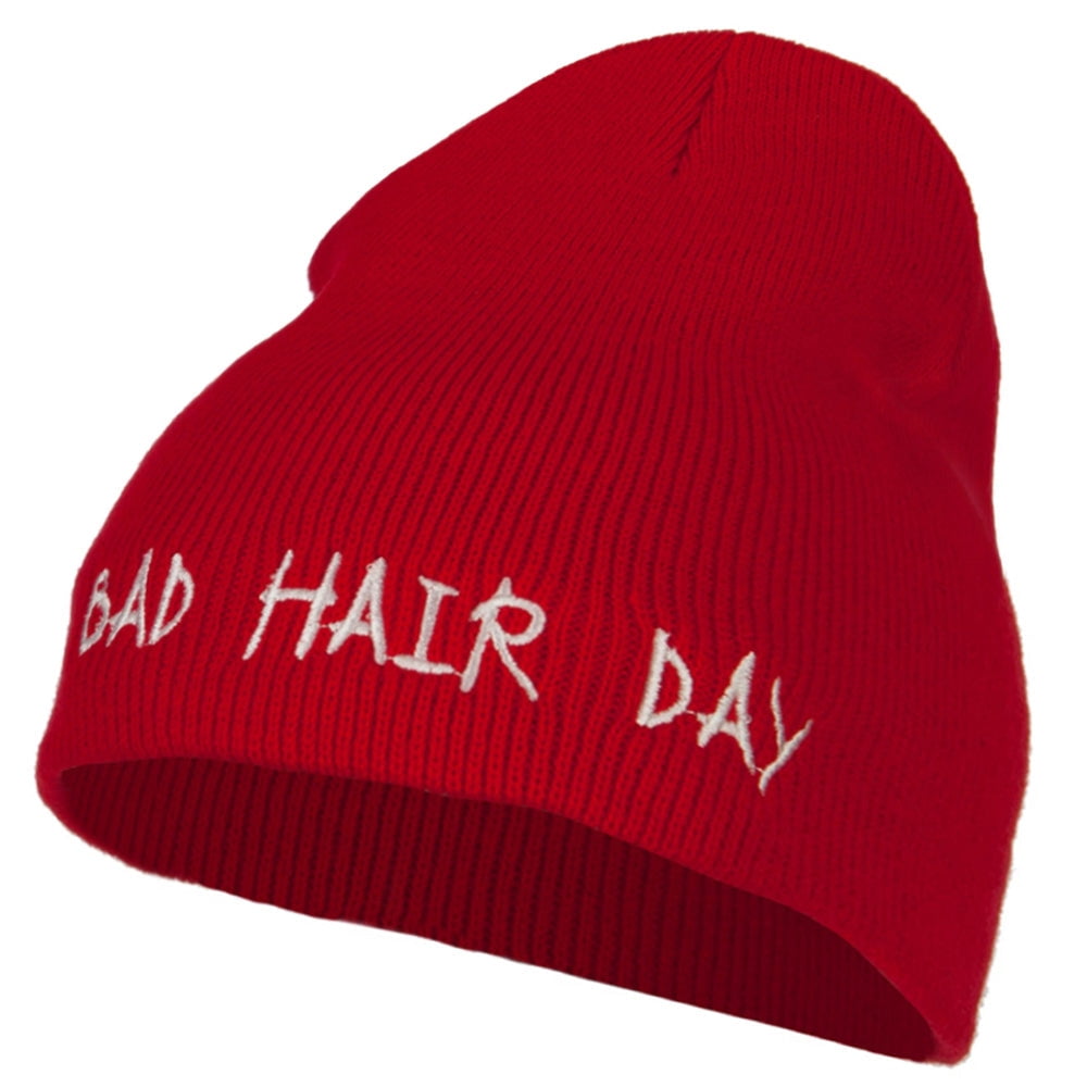 Bad Hair Day Embroidered Knitted Short Beanie - Red OSFM - Walmart.com