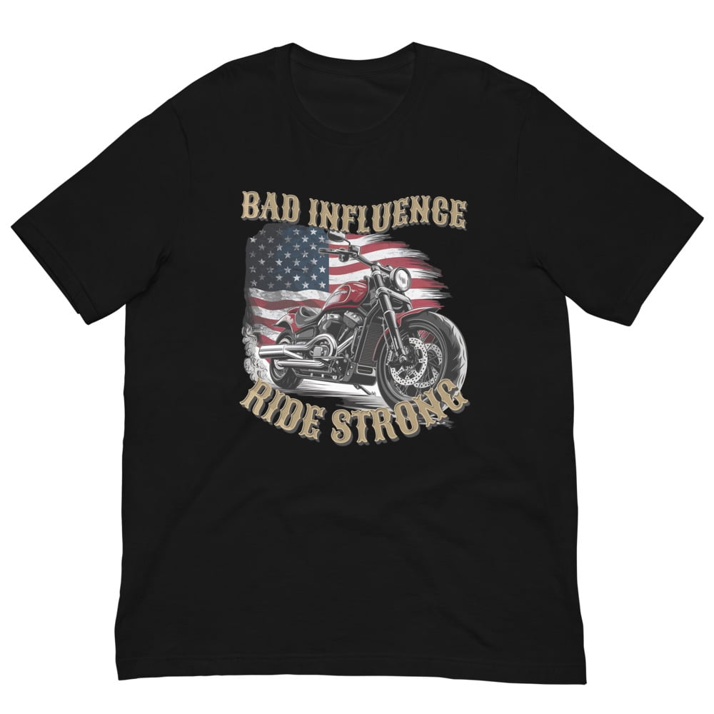 Bad Influencer Ride Strong Motorcycle USA Flag Biker Tee (XS) - Walmart.com