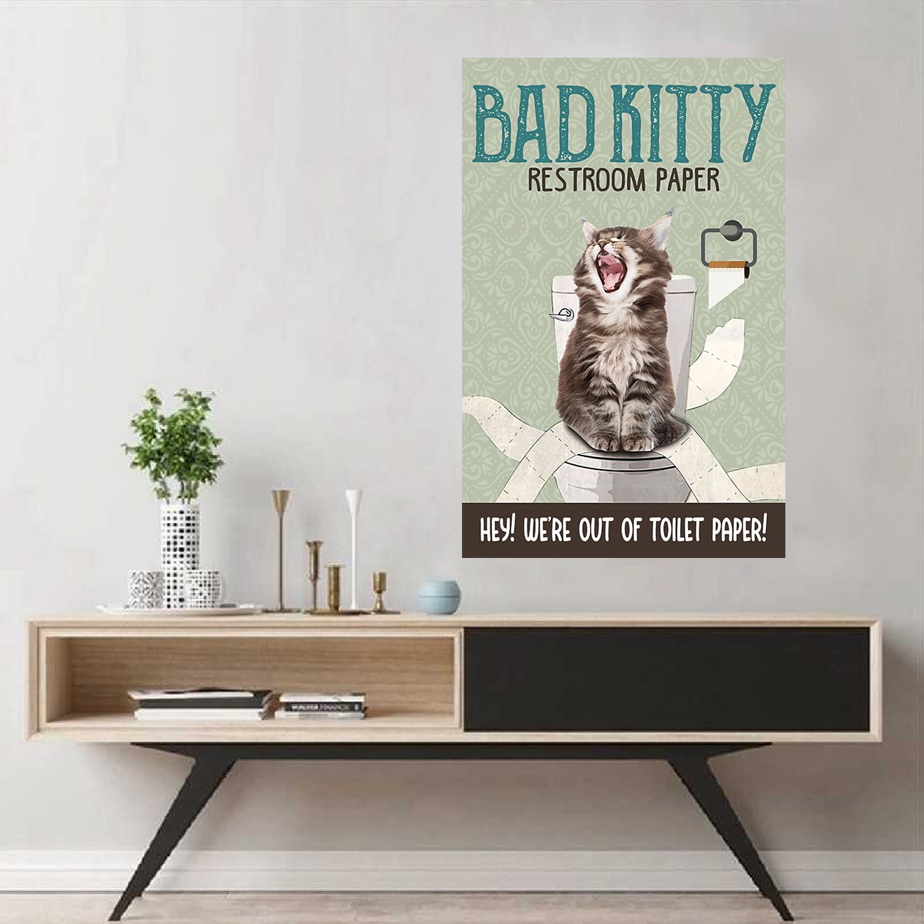 Bad Kitty Restroom Papper Cat Funny Poster 24 x 36 Inch Poster ...